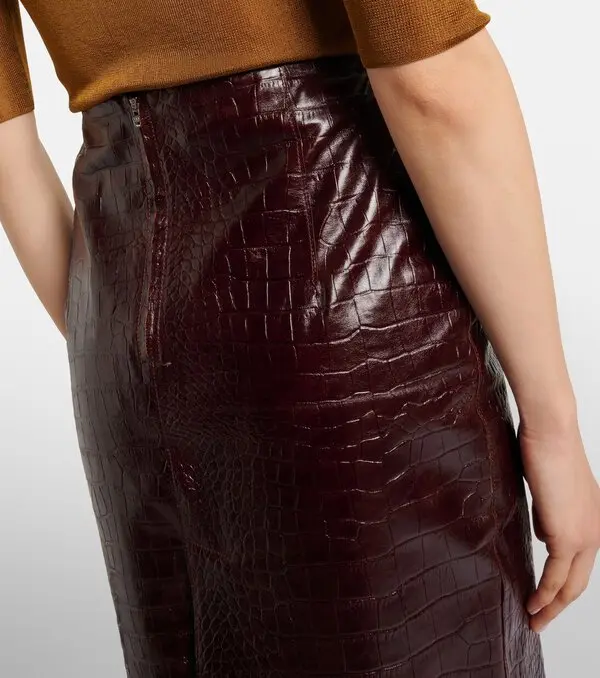 Nour Hammour Elyse Croc-effect Leather Pencil Skirt