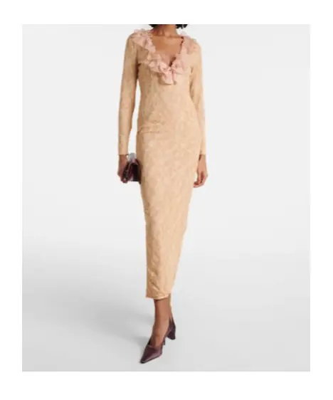 Alessandra Rich Ruffled Lace Midi Dress
