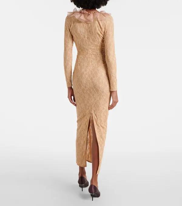 Alessandra Rich Ruffled Lace Midi Dress