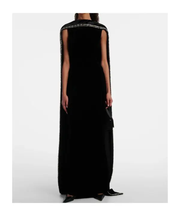Roland Mouret Caped Embellished Velvet Gown