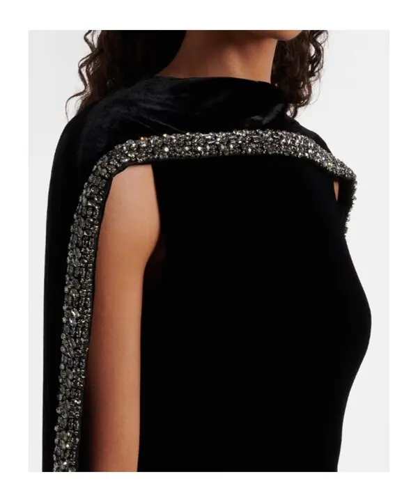Roland Mouret Caped Embellished Velvet Gown