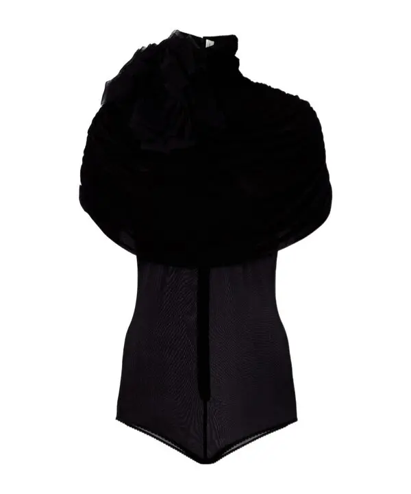 Magda Butrym Floral Appliqué Shawl-style Bodysuit - Black