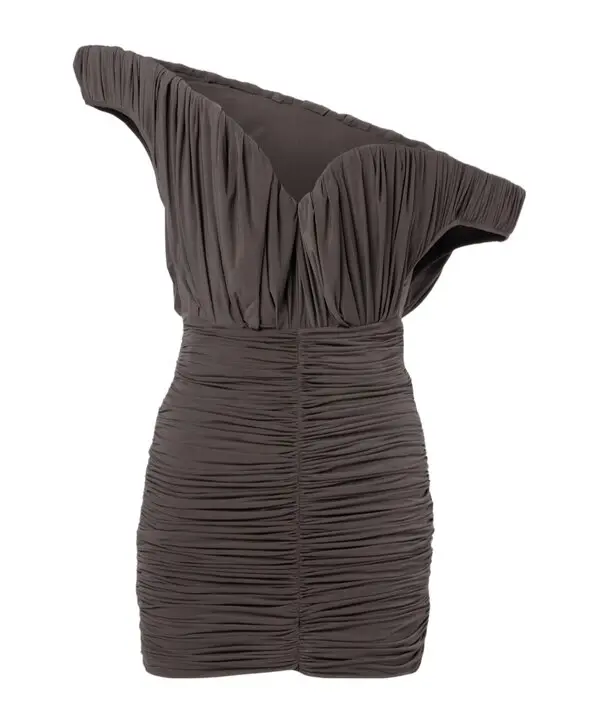 Magda Butrym Asymmetrical One-shoulder Ruched Bustier Dress - Black