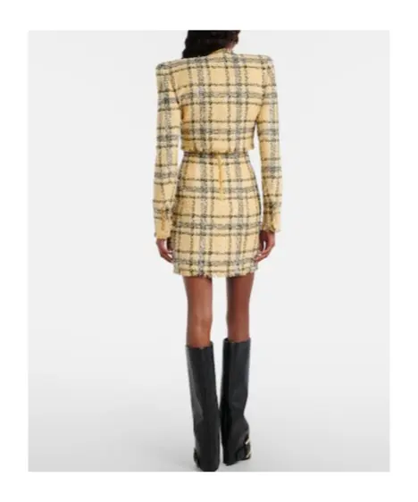 Balmain Checked Sequined Tweed Minidress
