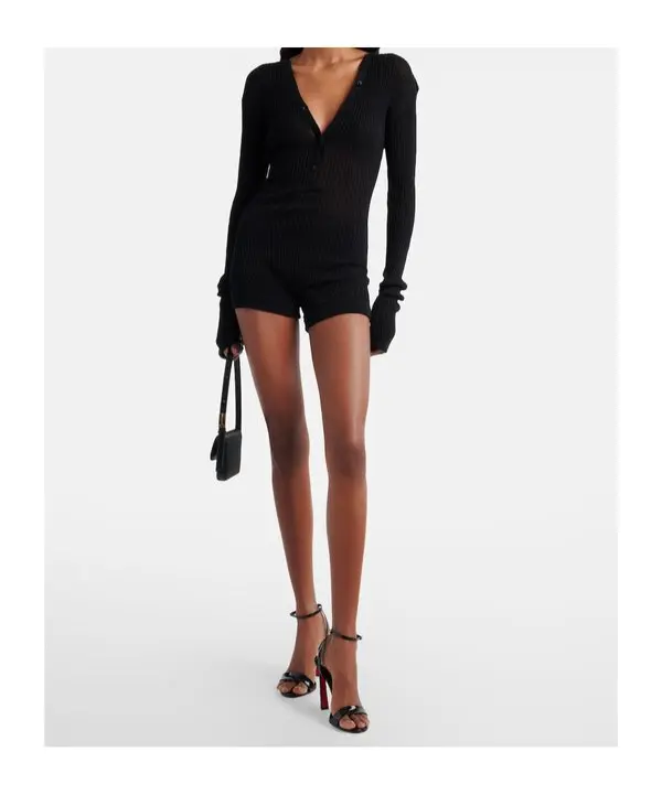 MUGLER Ribbed-knit Cotton Romper