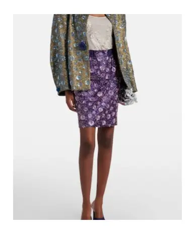 JACQUES WEI Floral Sequined Pencil Skirt