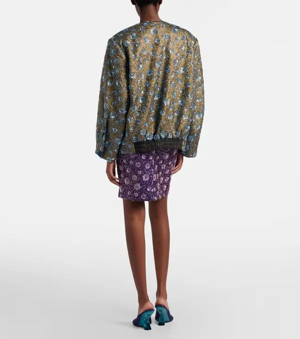 JACQUES WEI Floral Sequined Pencil Skirt