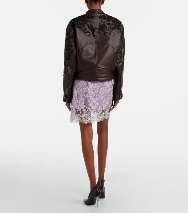 JACQUES WEI Embellished Lace Miniskirt