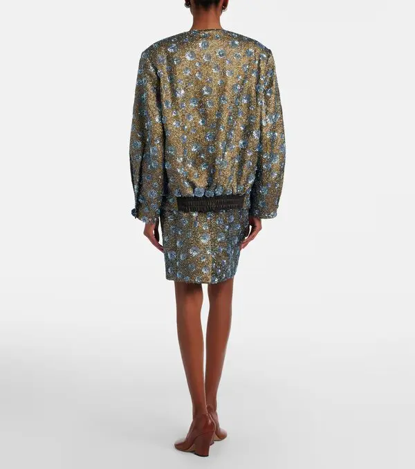 JACQUES WEI Floral Sequined Pencil Skirt