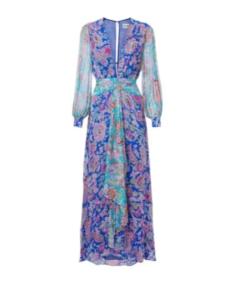 Rixo Meera Floral Gathered Chiffon Maxi Dress - Blue