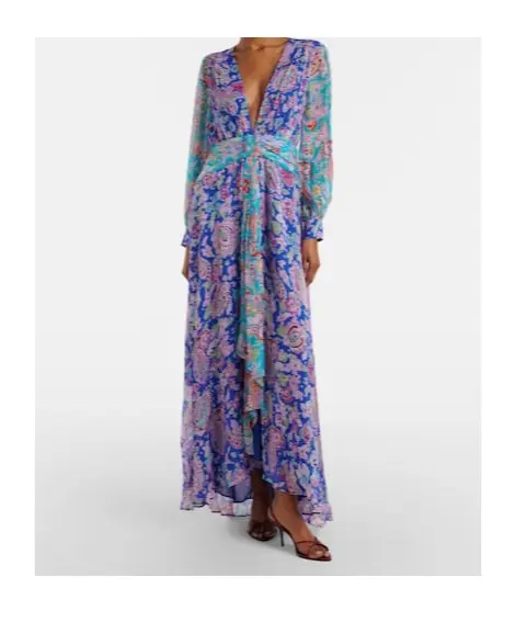 Rixo Meera Floral Gathered Chiffon Maxi Dress