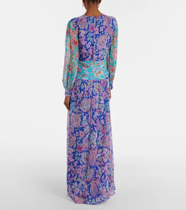 Rixo Meera Floral Gathered Chiffon Maxi Dress