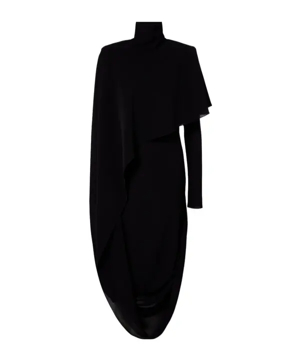 MUGLER Asymmetric Caped Crepe Midi Dress - Black