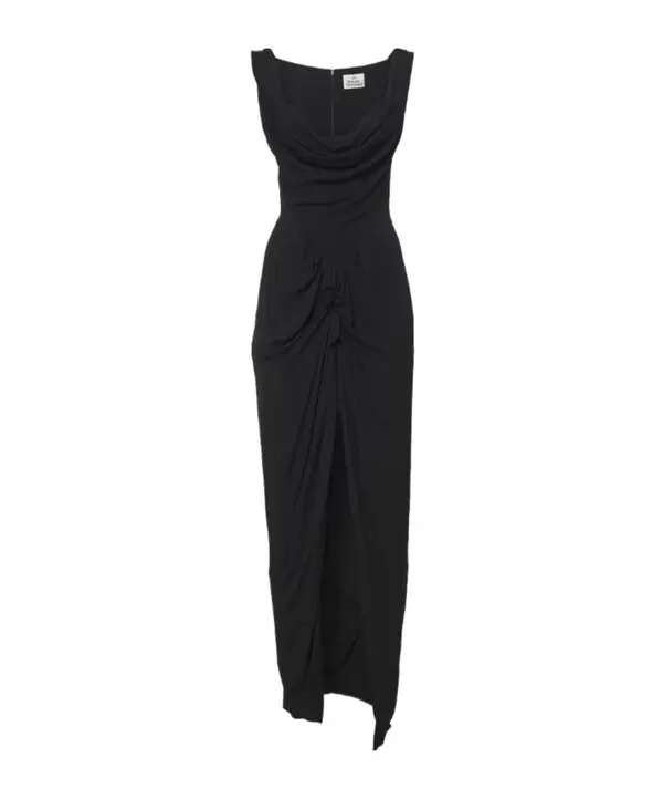 VIVIENNE WESTWOOD Panther Gathered Asymmetric Maxi Dress - Black