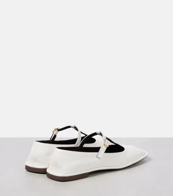THE ROW Square T-strap Leather Ballet Flats