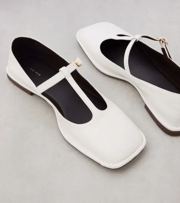 THE ROW Square T-strap Leather Ballet Flats