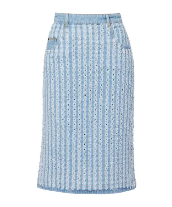 Nina Ricci Striped Denim Pencil Skirt - Blue