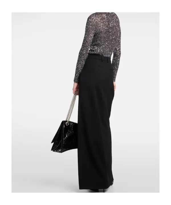 Balenciaga Side-slit Wool Twill Maxi Skirt