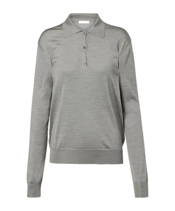 THE ROW Lilienne Silk Polo Sweater - Gray