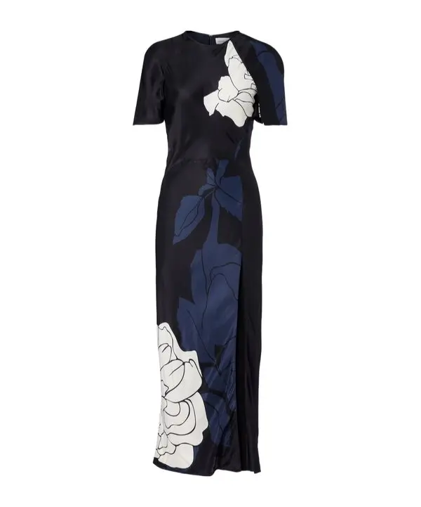 Victoria Beckham Floral Print Midi Dress - Black
