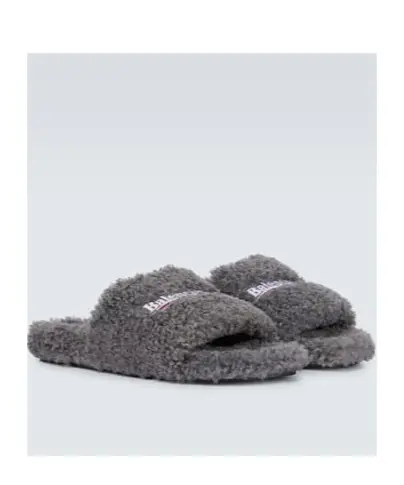 Balenciaga Furry Slides - Black