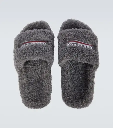 Balenciaga Furry Slides - Black