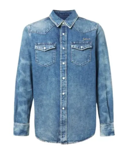 Givenchy Logo Embroidered Denim Shirt - Blue