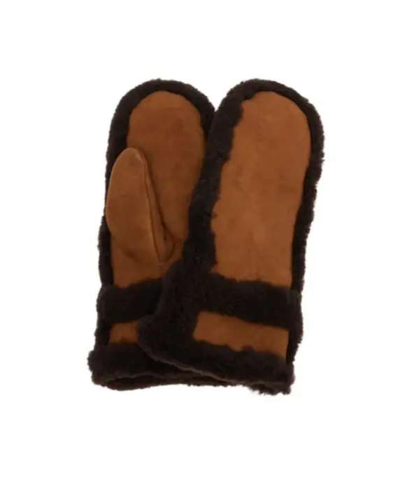 YVES SALOMON Shearling-trimmed Leather Mittens - Brown