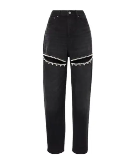 AREA Embellished Cutout Straight Jeans