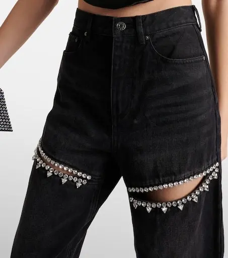 AREA Embellished Cutout Straight Jeans