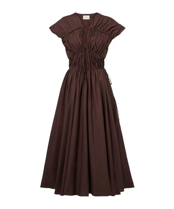 Tove Ceres Gathered Cotton Midi Dress - Black