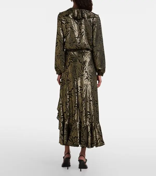 Etro Paisley Ruffled Silk-blend Midi Skirt