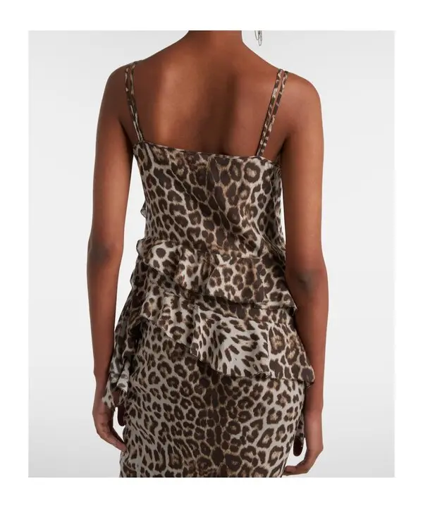 JACQUES WEI Leopard-print Ruffled Silk Camisole