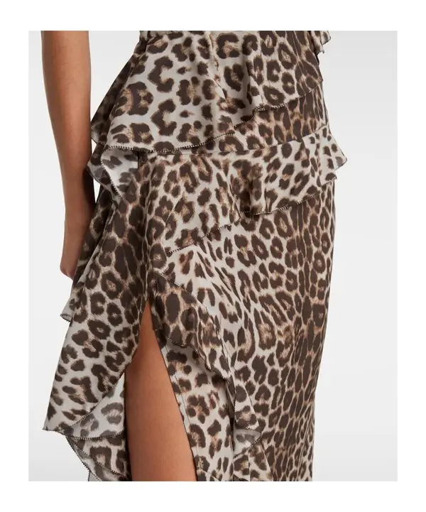 JACQUES WEI Leopard-print Draped Silk Maxi Dress