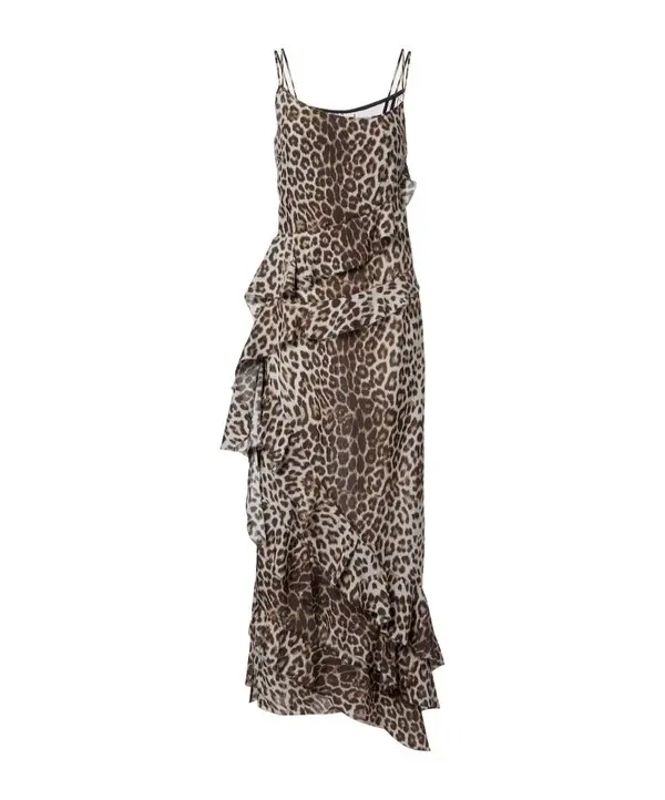 JACQUES WEI Leopard-print Draped Silk Maxi Dress - No