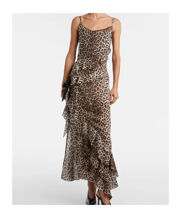 JACQUES WEI Leopard-print Draped Silk Maxi Dress - No