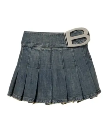 Balenciaga Pleated Denim Miniskirt