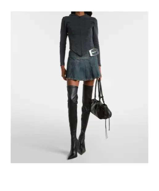 Balenciaga Pleated Denim Miniskirt