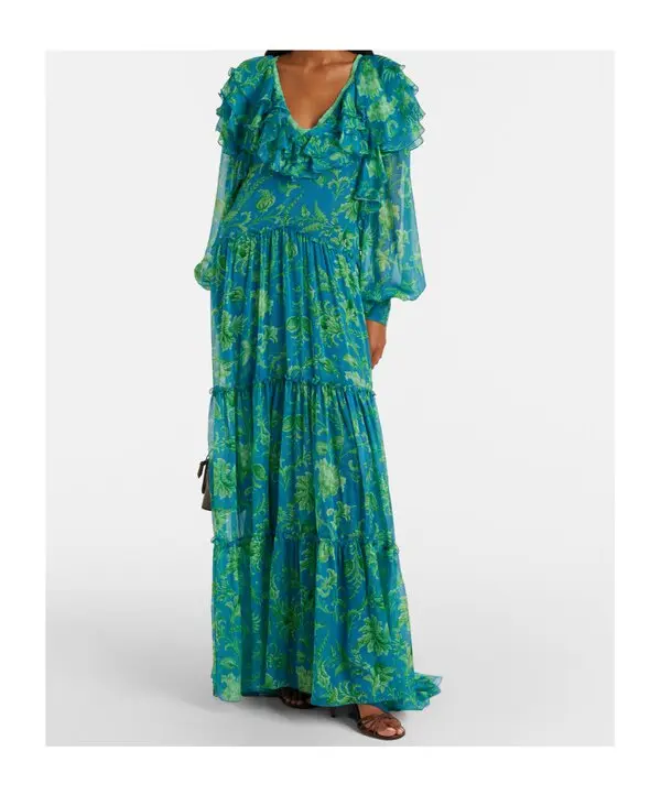 Etro Floral Ruffled Tiered Silk Chiffon Maxi Dress