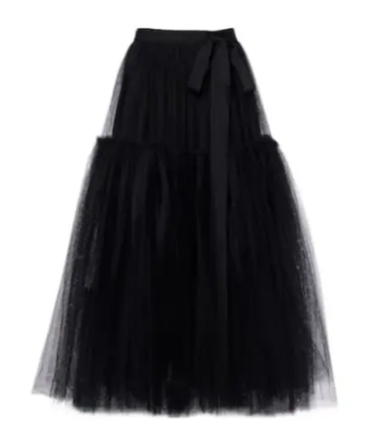 Erdem Belted Tulle Midi Skirt - Black