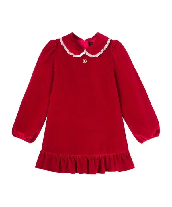 Dolce & Gabbana Dg Lace-trimmed Cotton Velvet Dress - Red