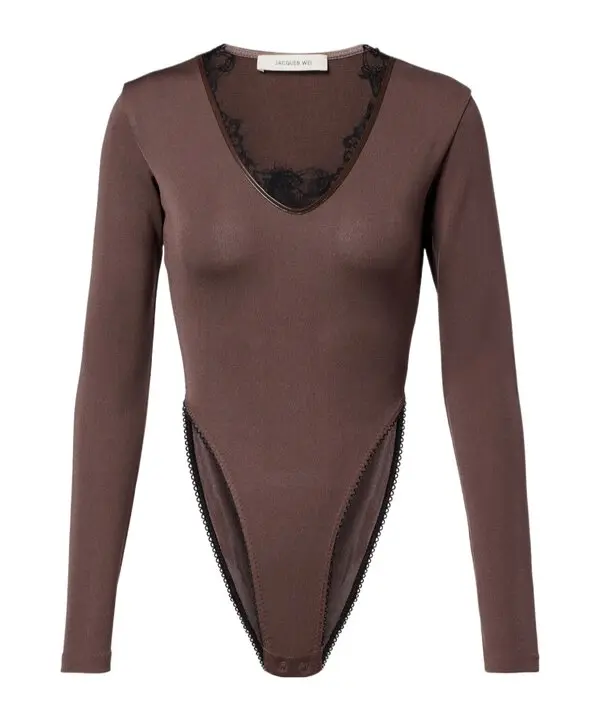 JACQUES WEI Lace-trimmed Bodysuit - Brown