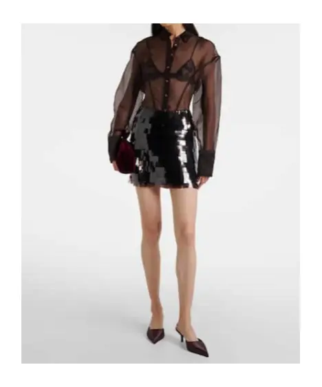 Staud Max Sequined Mesh Miniskirt