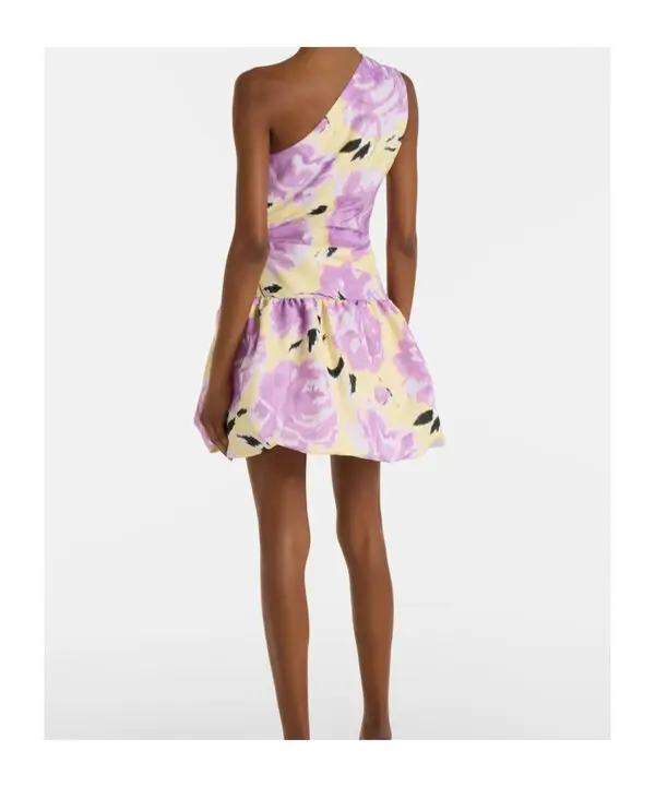 PATOU Floral Gathered One-shoulder Faille Minidress