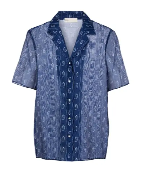 Tory Burch Printed Cotton And Silk Shirt - Blue