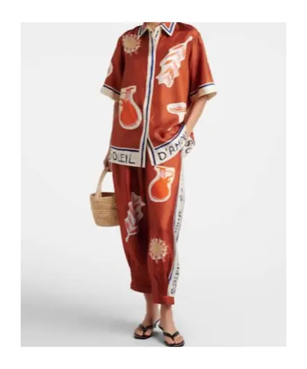 ALEMAIS X Lrnce Soleil D'amour Printed Silk Shirt - Brown
