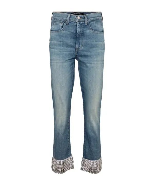 Veronica Beard Faded Ruffle Denim Pants - Gray