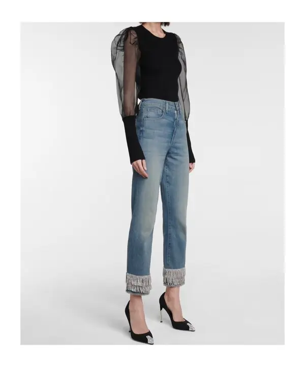 Veronica Beard Faded Ruffle Denim Pants