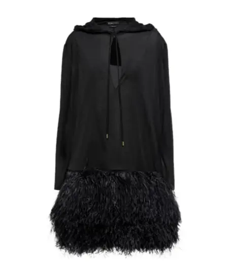 TOM FORD Feather-trimmed Silk Hoodie Minidress - Black