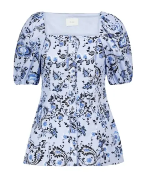 Erdem Inez Floral Cotton Poplin Top - Blue